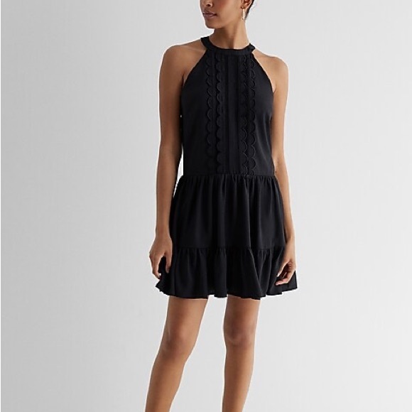 Express | Dresses | Nwt Express Small Halter Neck Scalloped Front Black ...